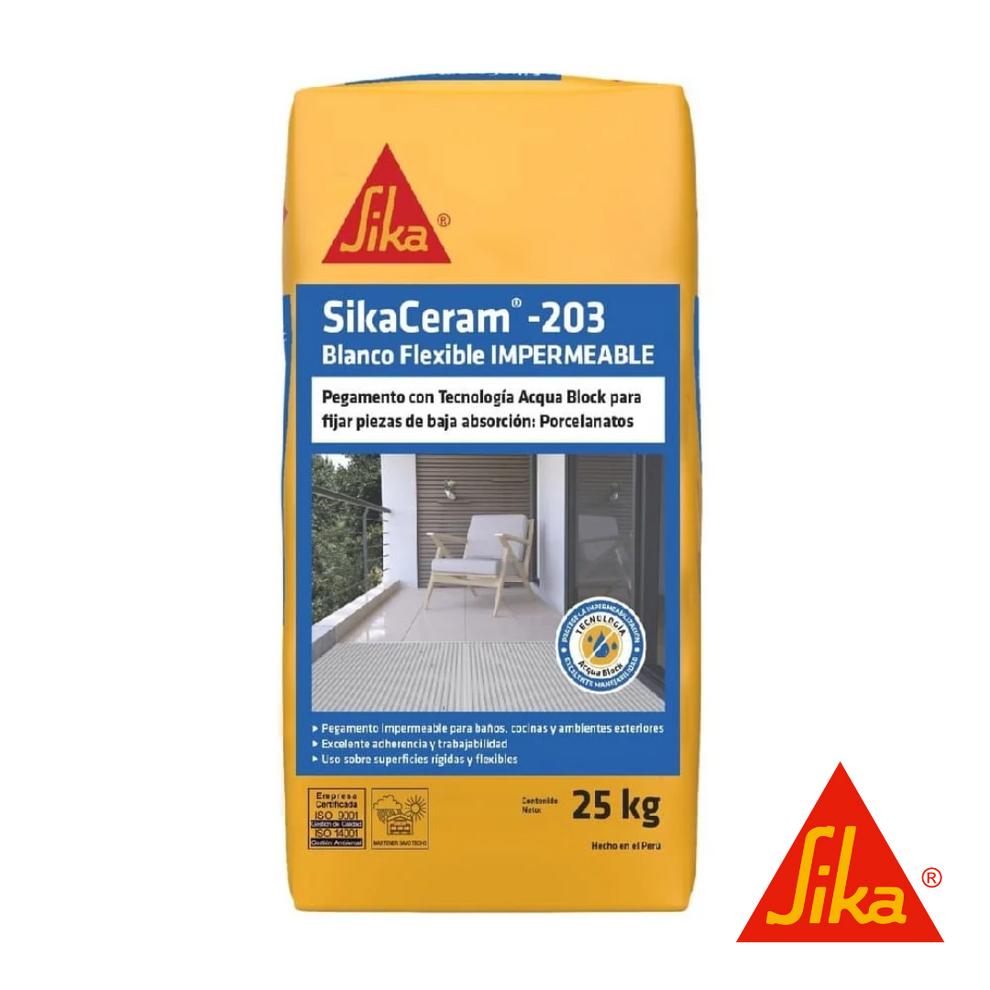 SikaCeram-203 Blanco Flexible Impermeable x 25Kg – Construmart - Perú